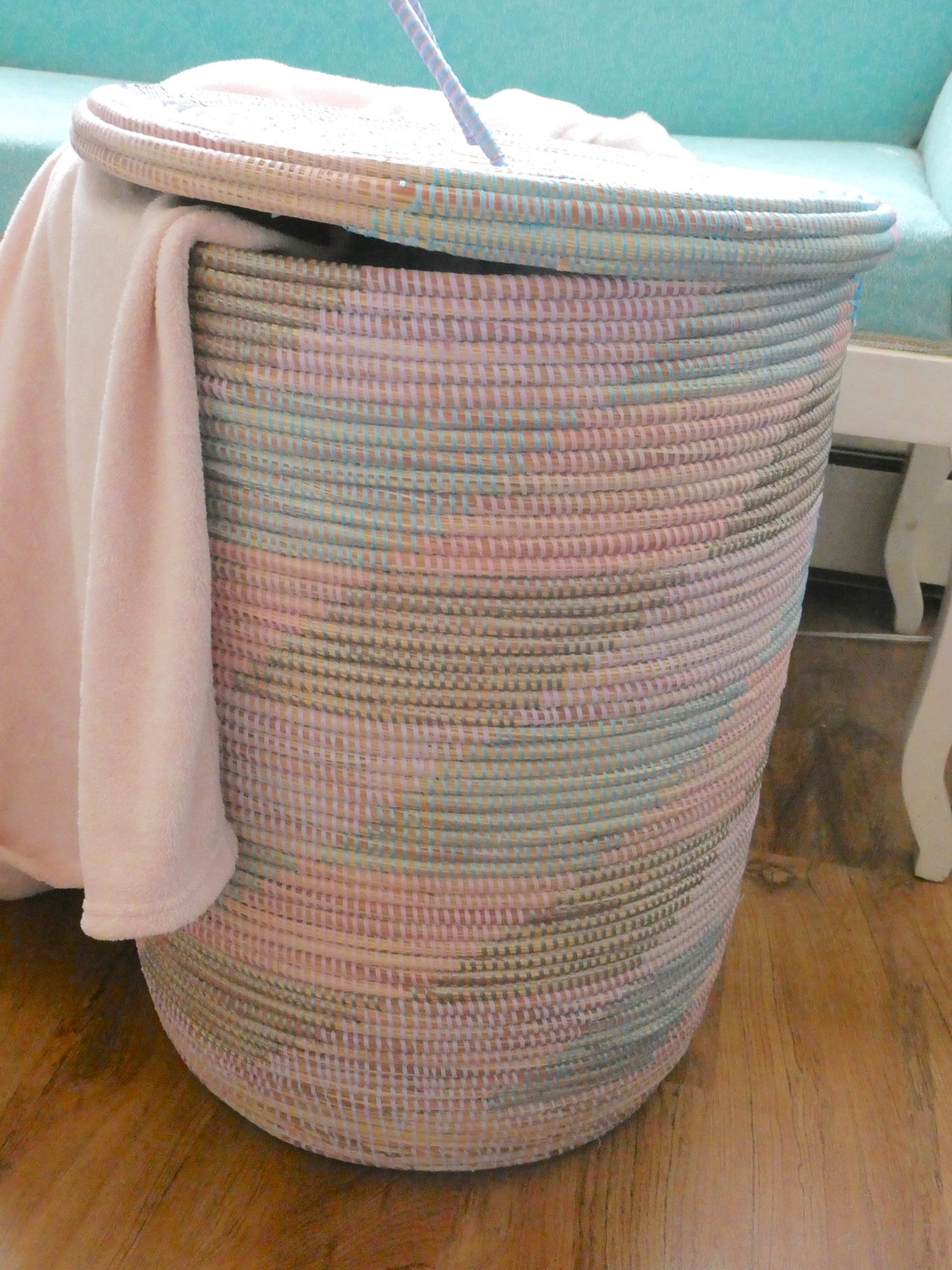 Pastel Colours Handwoven Laundry Basket With Flat Lidmodern - Etsy