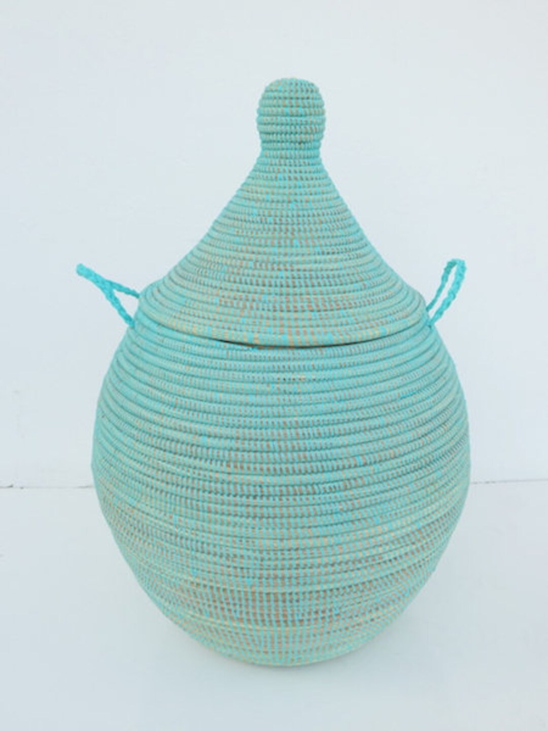 Aqua, Turquoise, Very African Basket, Wide With Church Roof Lid, Medium ...