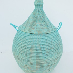 Aqua Turquoise African Basket With Lid, Medium Hamper - Etsy