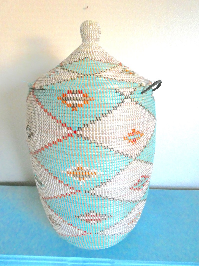 Turquoise and White Eclectic African Laundry Basket - Etsy