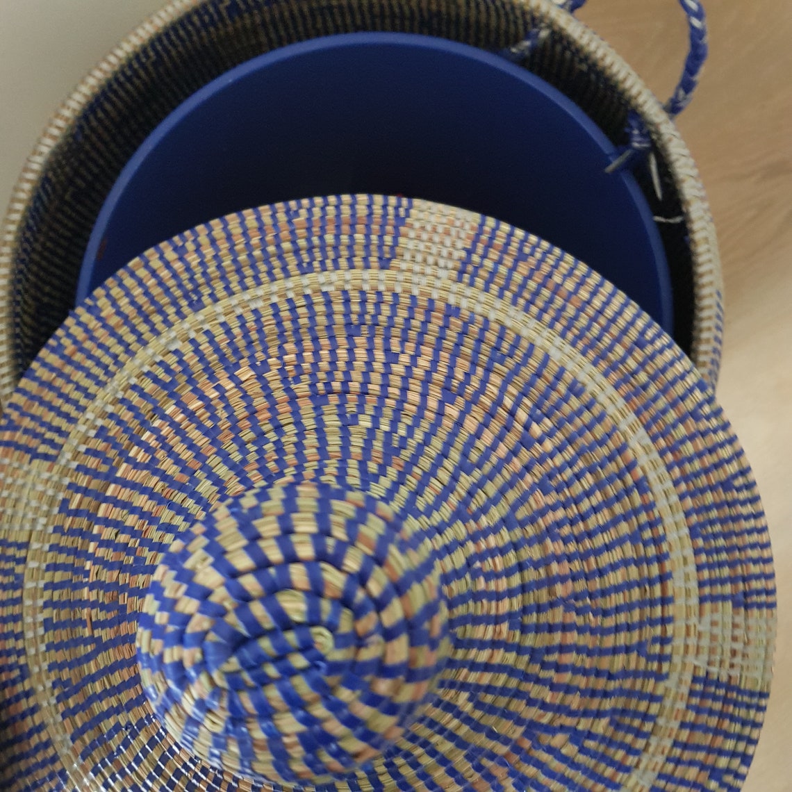 Blue Laundry Basket Handwoven Hamper Blue Basket With Lid | Etsy
