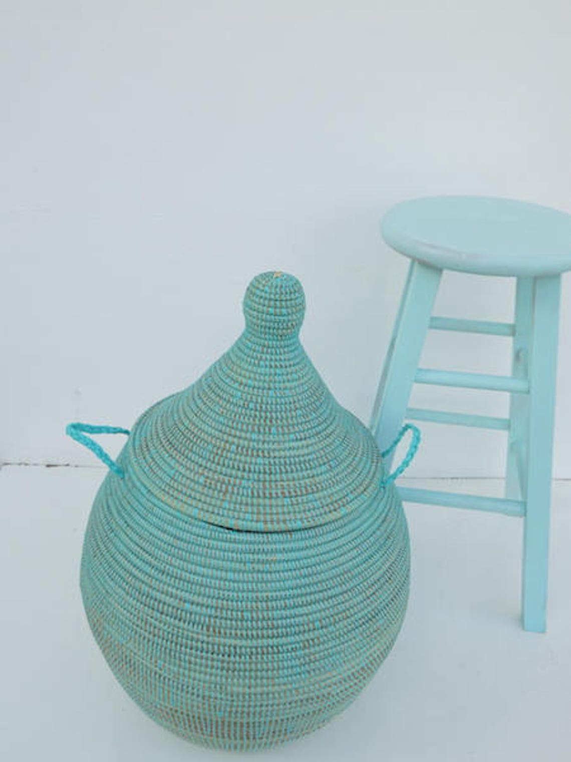 Aqua Turquoise Very African Basket Wide With Church Roof - Etsy