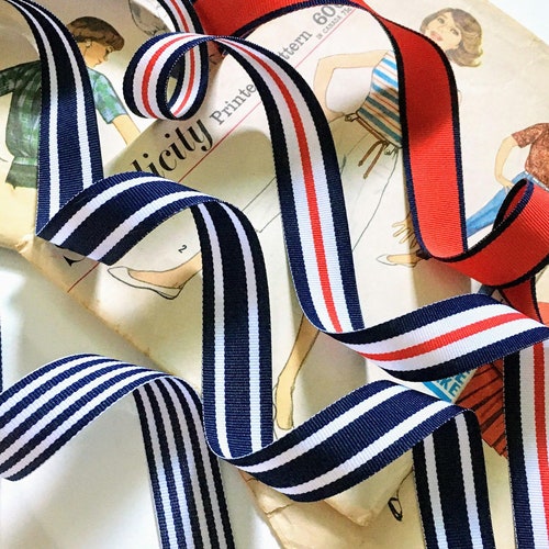 Navy and White Nautical Ribbon Red Navy Blue and White - Etsy