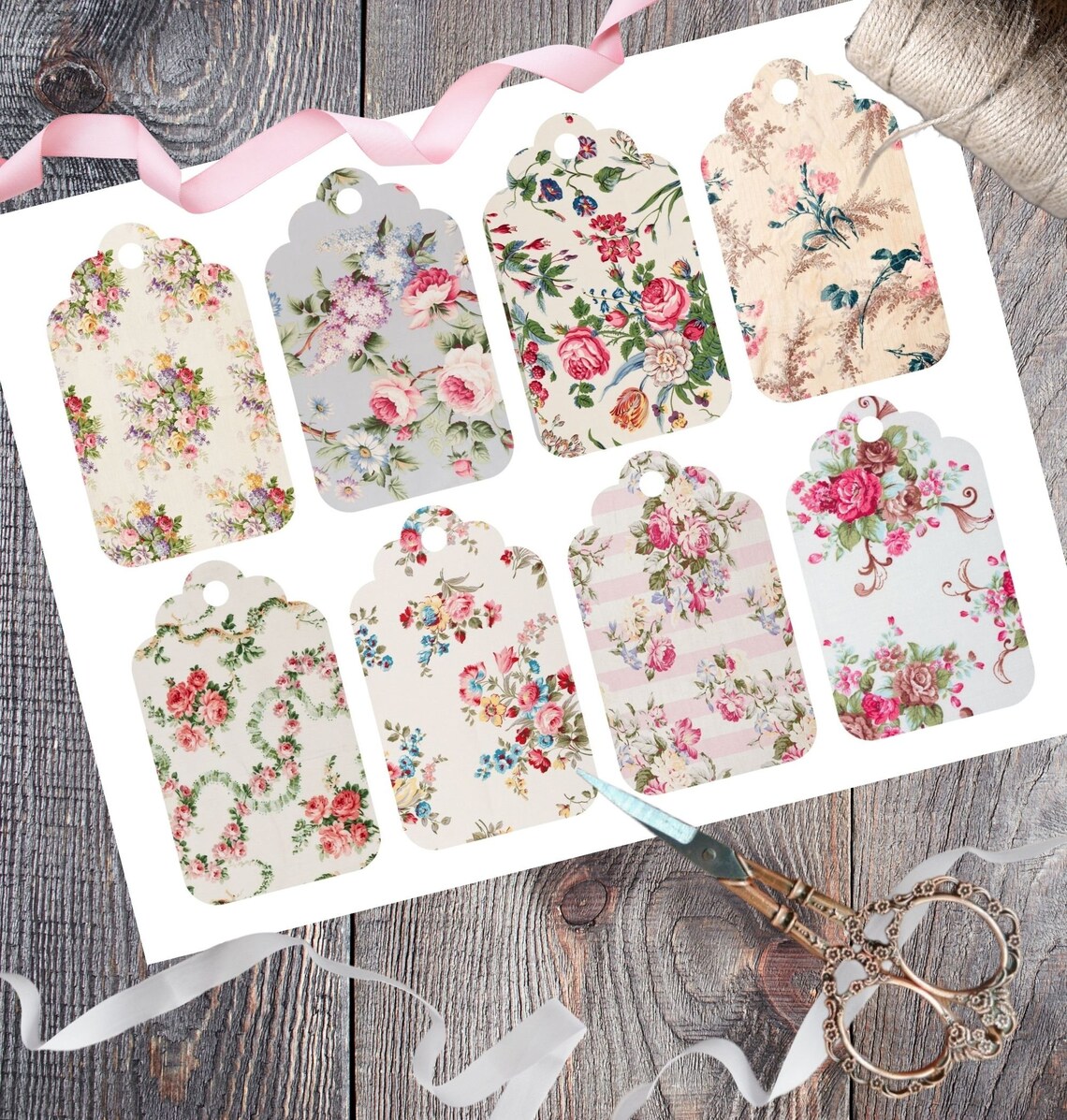 Printable Antique Floral Gift Tags Vintage Fabric Inspired - Etsy