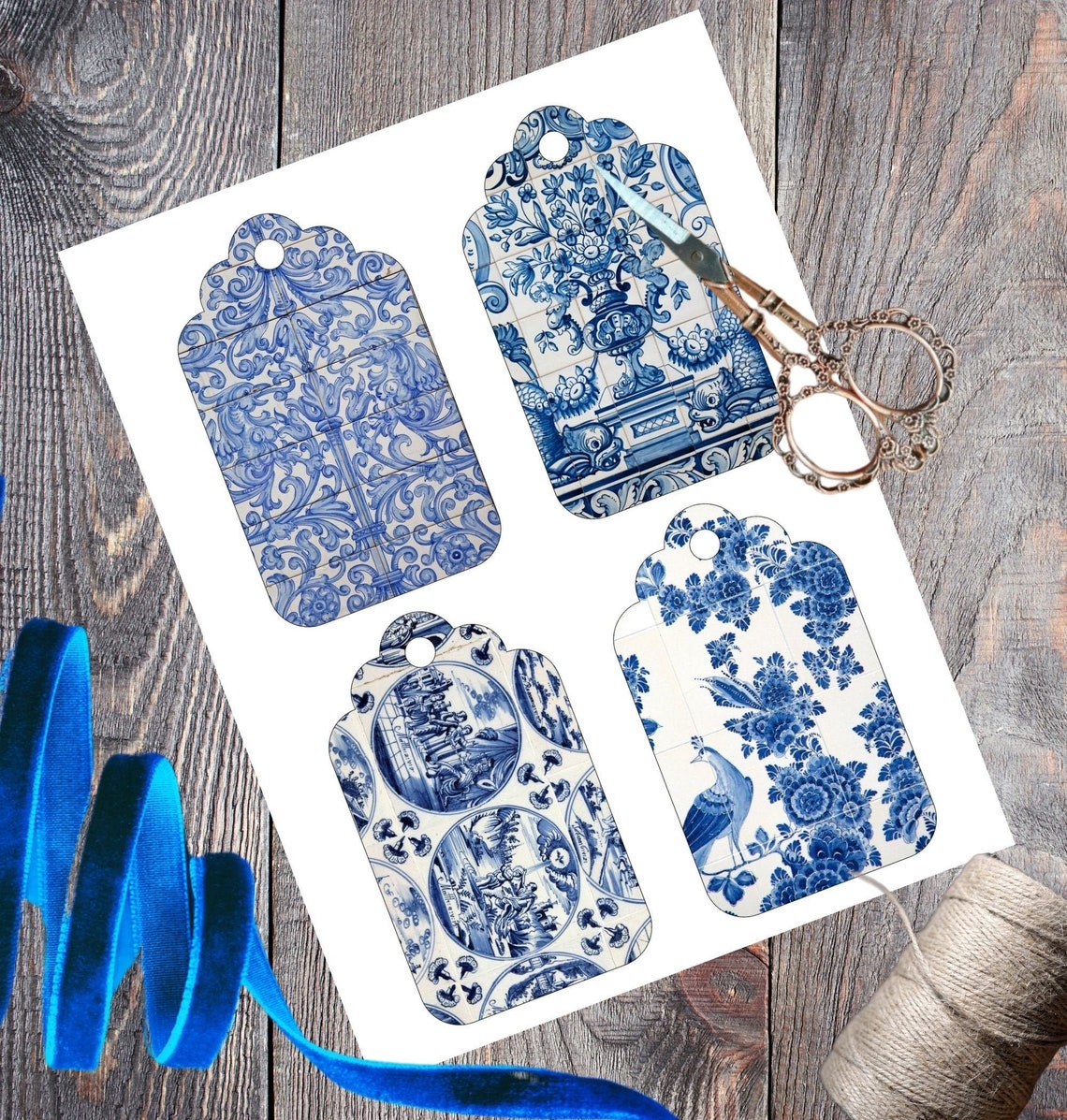 Printable Vintage Gift Tags Blue and White Floral Tiles - Etsy