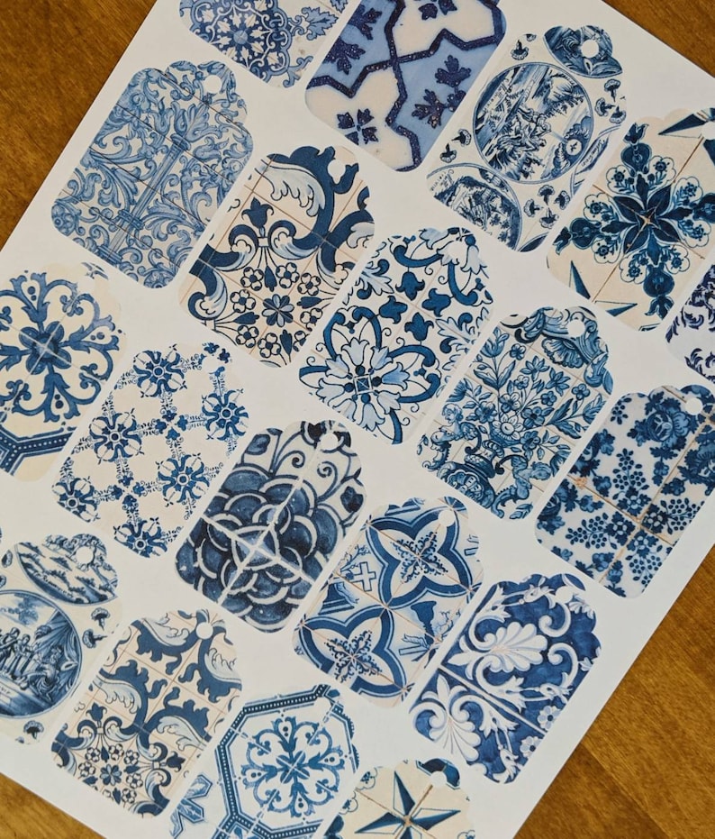Printable Vintage Gift Tags: Blue Chinoiserie Floral Tile Set of 8 ...