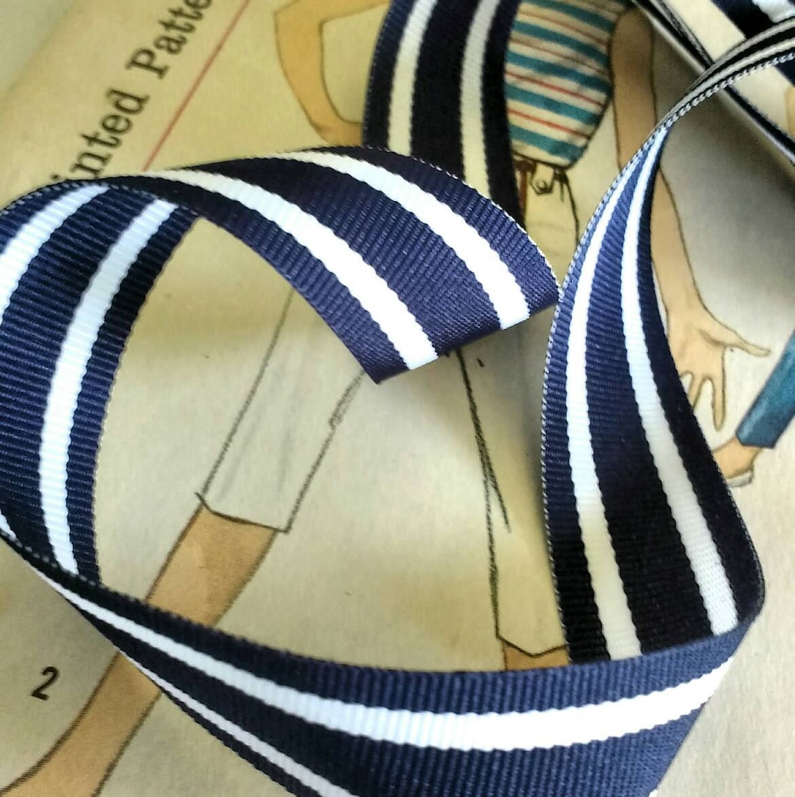 Navy and White Nautical Ribbon Red Navy Blue and White | Etsy