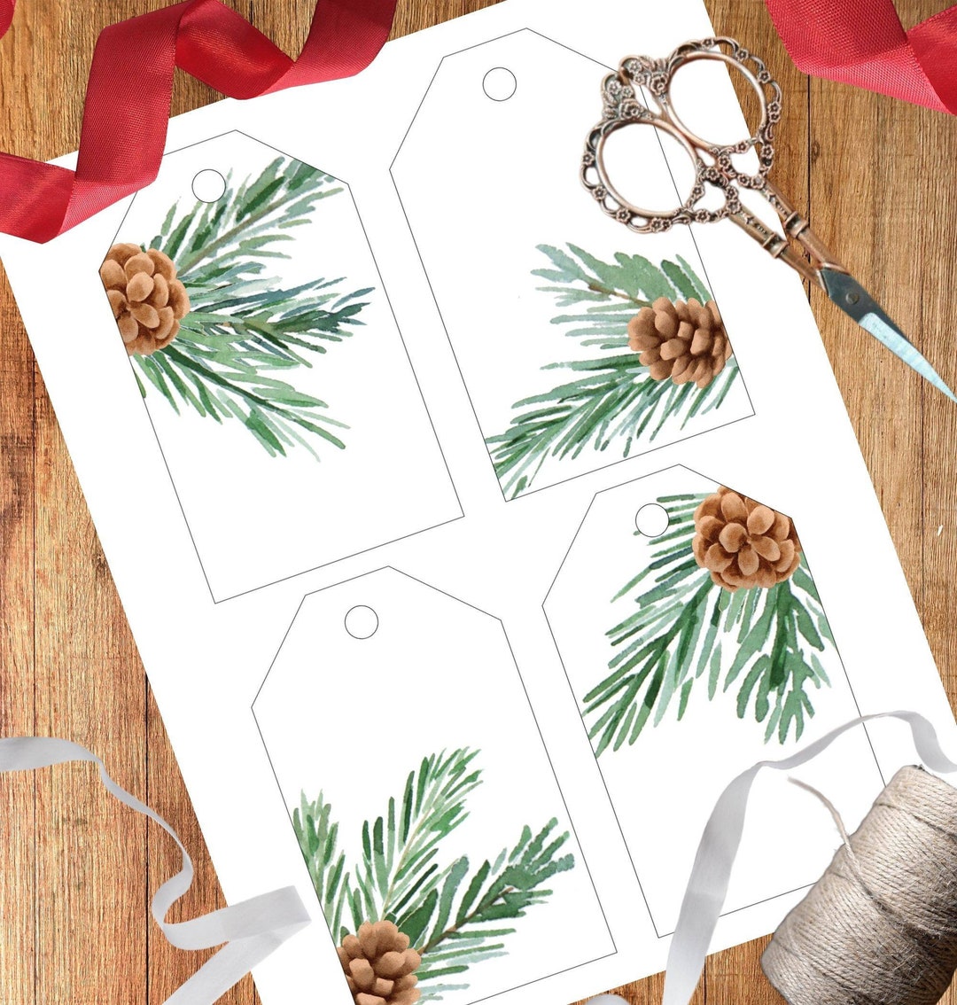 Christmas Printable Gift Tags, Minimalist Pinecone Gift Tags, Holiday ...