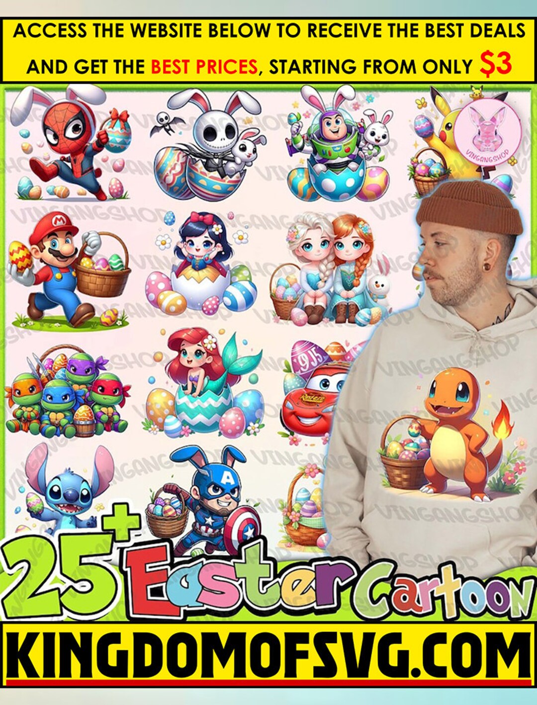 25 Cartoon Easter Character Png Bundle, Superhero Easter Eggs Png ...