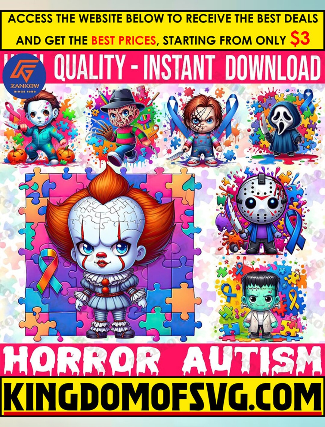 8 Autism Horror Killer Png Bundle, Autism Awareness Png, Awareness Png ...