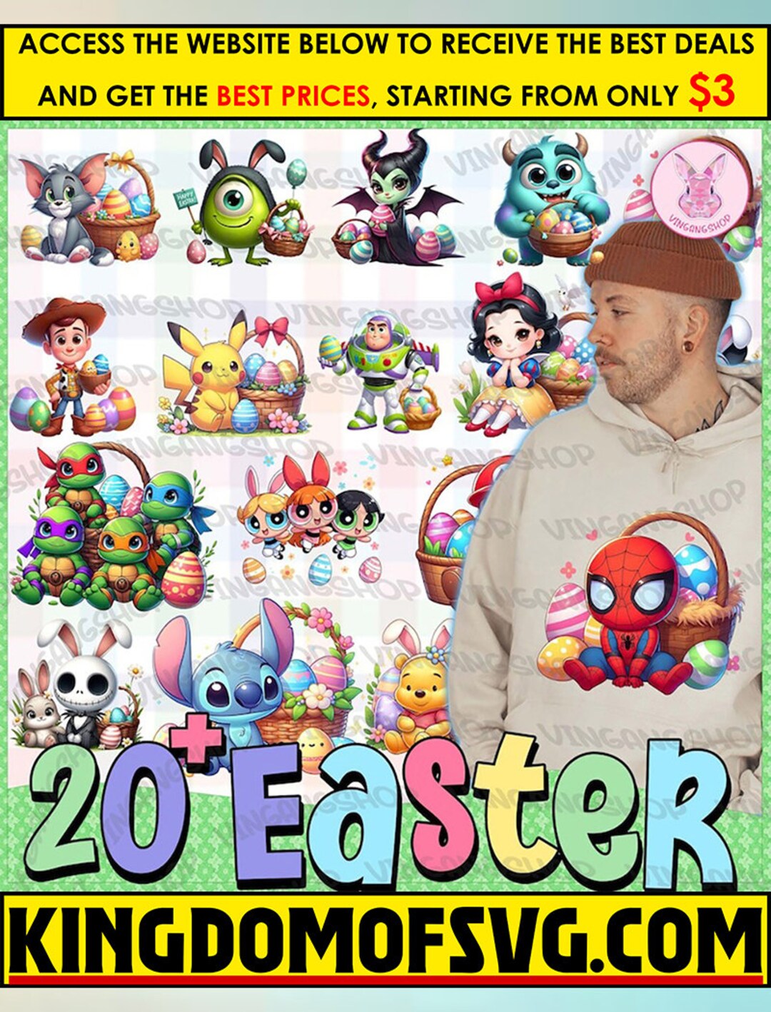 20 Cartoon Easter Character Png Bundle, Superhero Easter Eggs Png ...