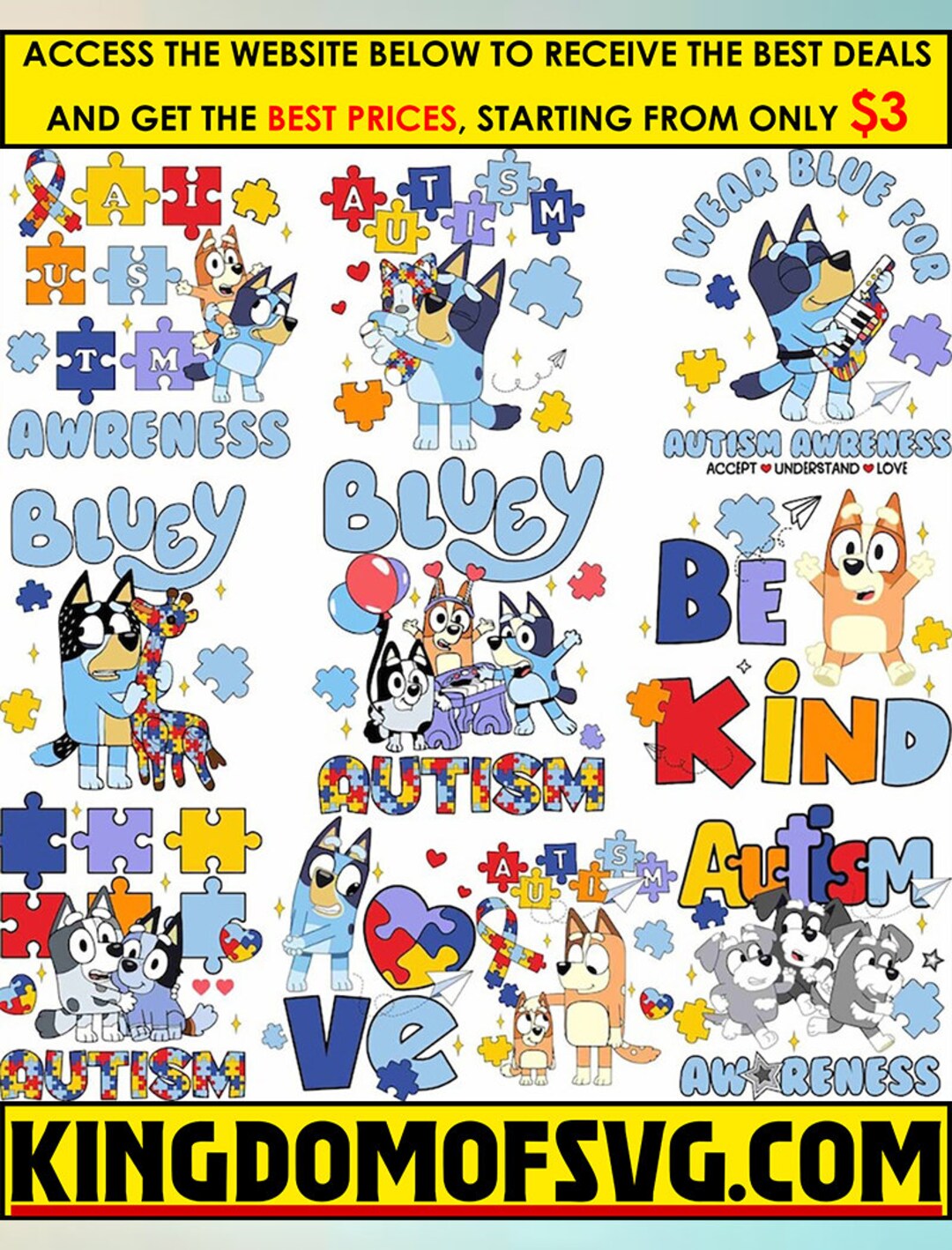 Bluey Autism Awareness Png, Autism Puzzle Png, Funny Dog and Friends ...