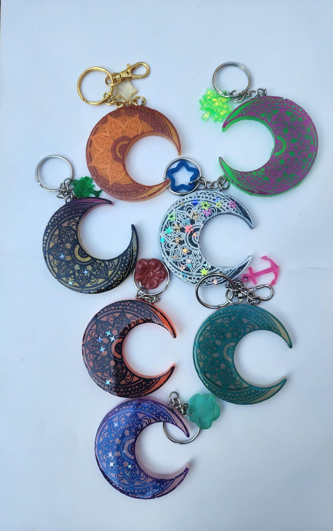 Mandala Keychain / Crescent Moon Keychain - Multiple Colors Available ...