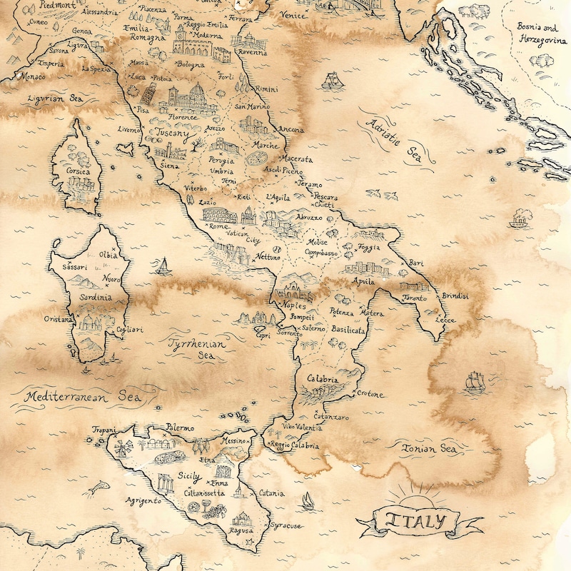 Map of Northern Italy - Etsy