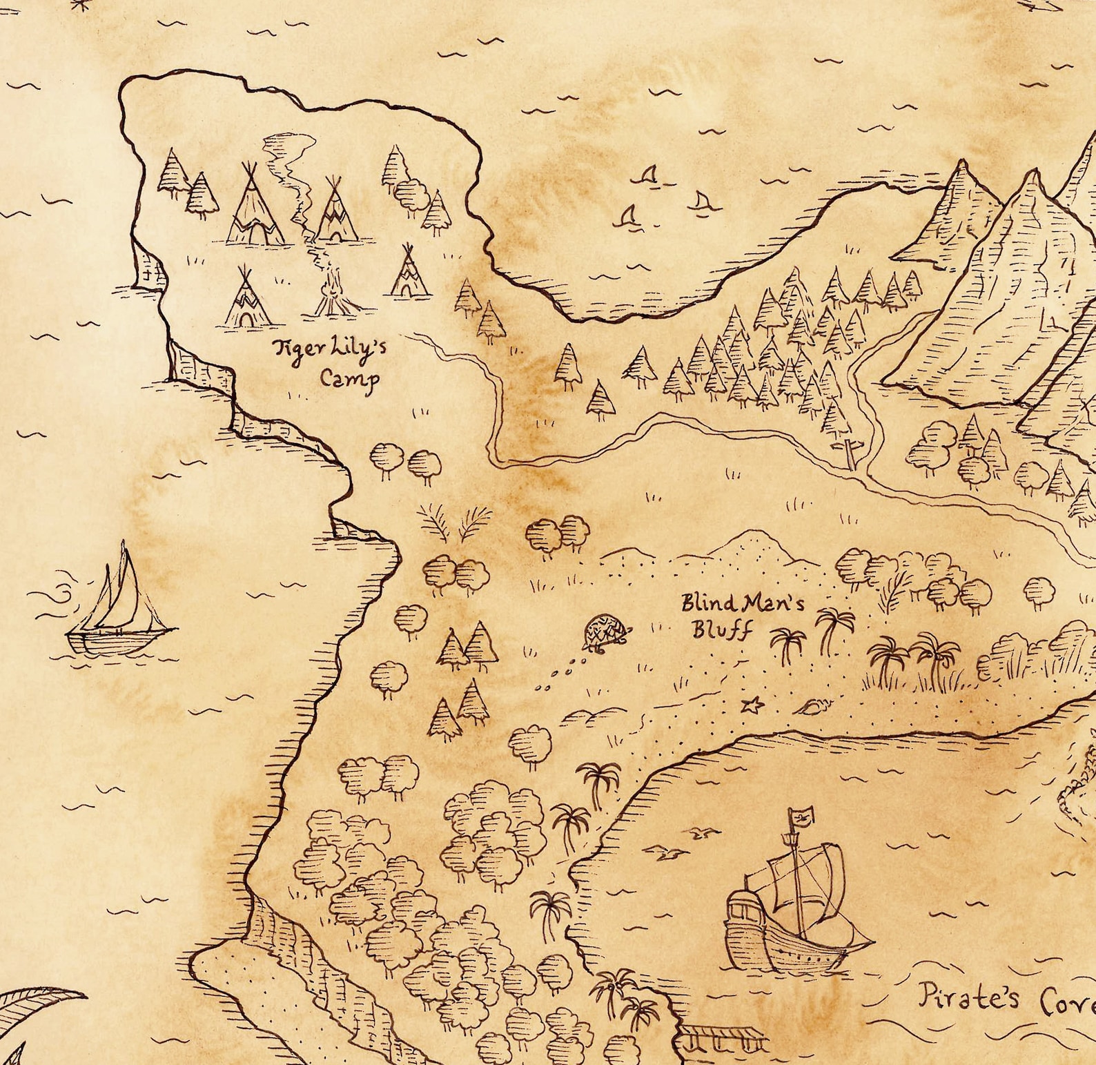 Hand Drawn Peter Pan Map of Neverland | Etsy