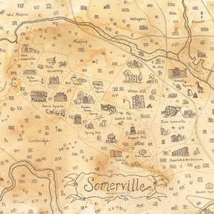 Hand Drawn Map of Somerville Massachusetts, Print - Etsy