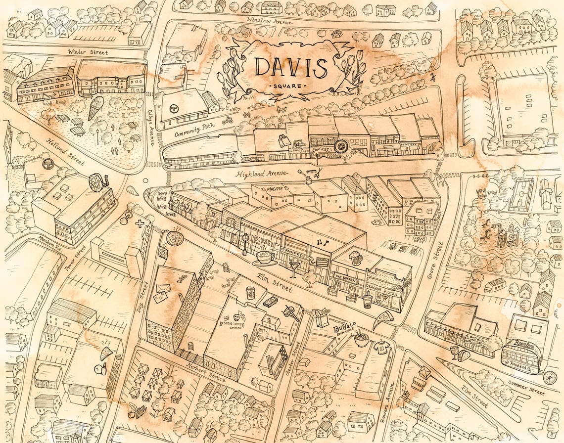 Map of Davis Square Print - Etsy