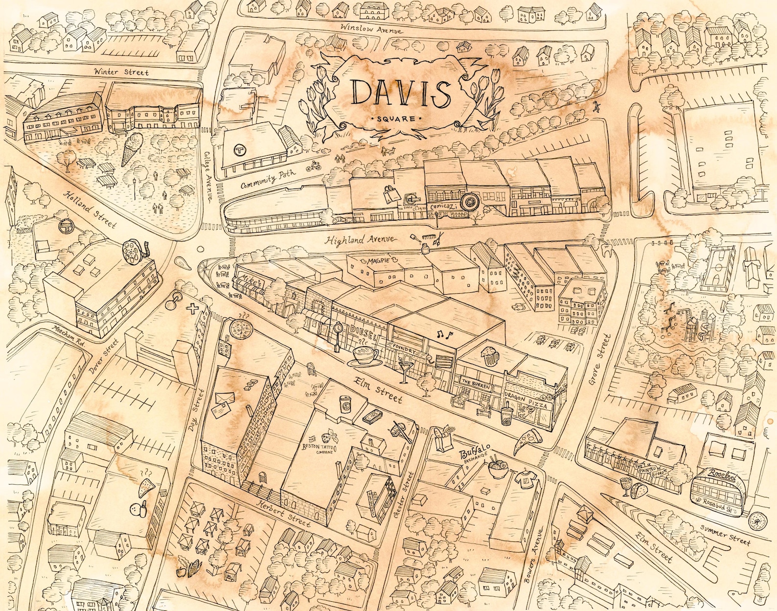 Map of Davis Square Print - Etsy