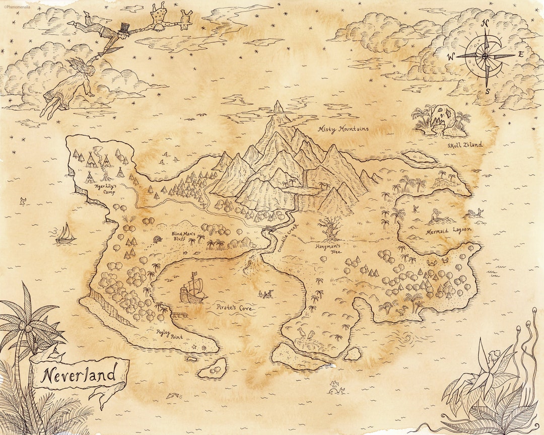 Hand Drawn Peter Pan Map of Neverland - Etsy