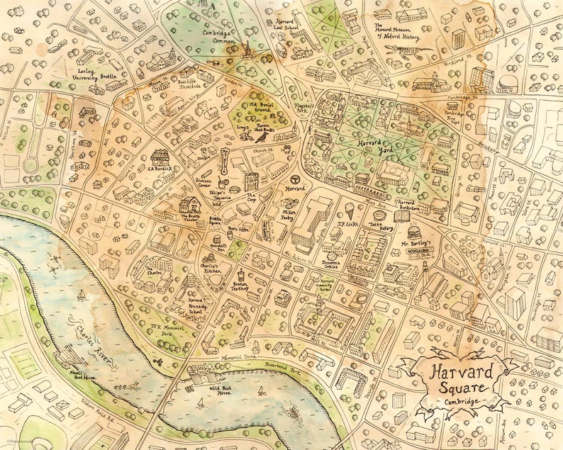 Map of Harvard Square Print | Etsy