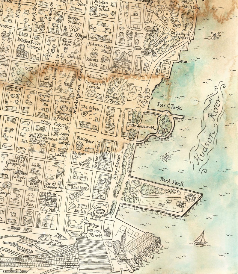 Map of Hoboken Hand Drawn Print - Etsy
