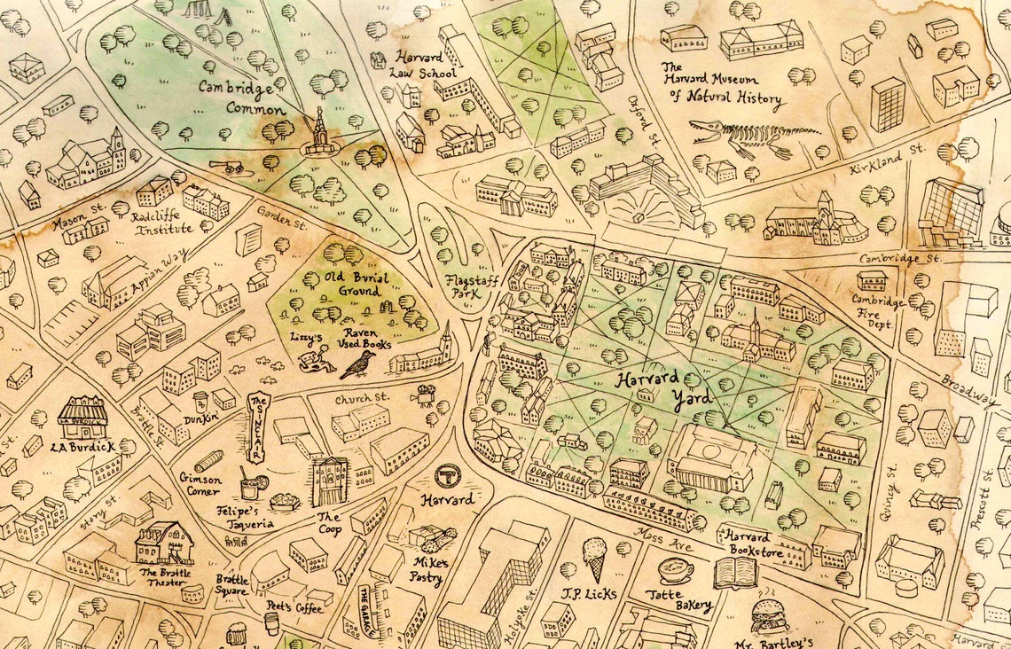 Map of Harvard Square Print | Etsy