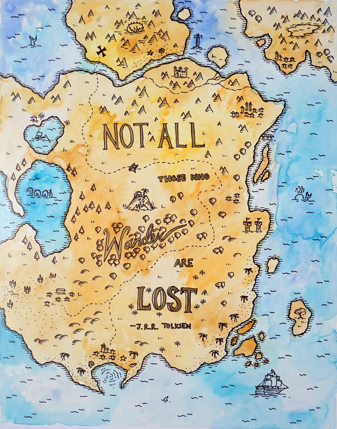 Not All Those Who Wander Are Lost - Map Art Print - Etsy