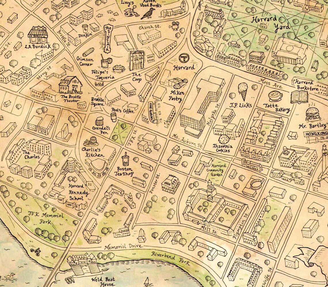 Map of Harvard Square Print - Etsy