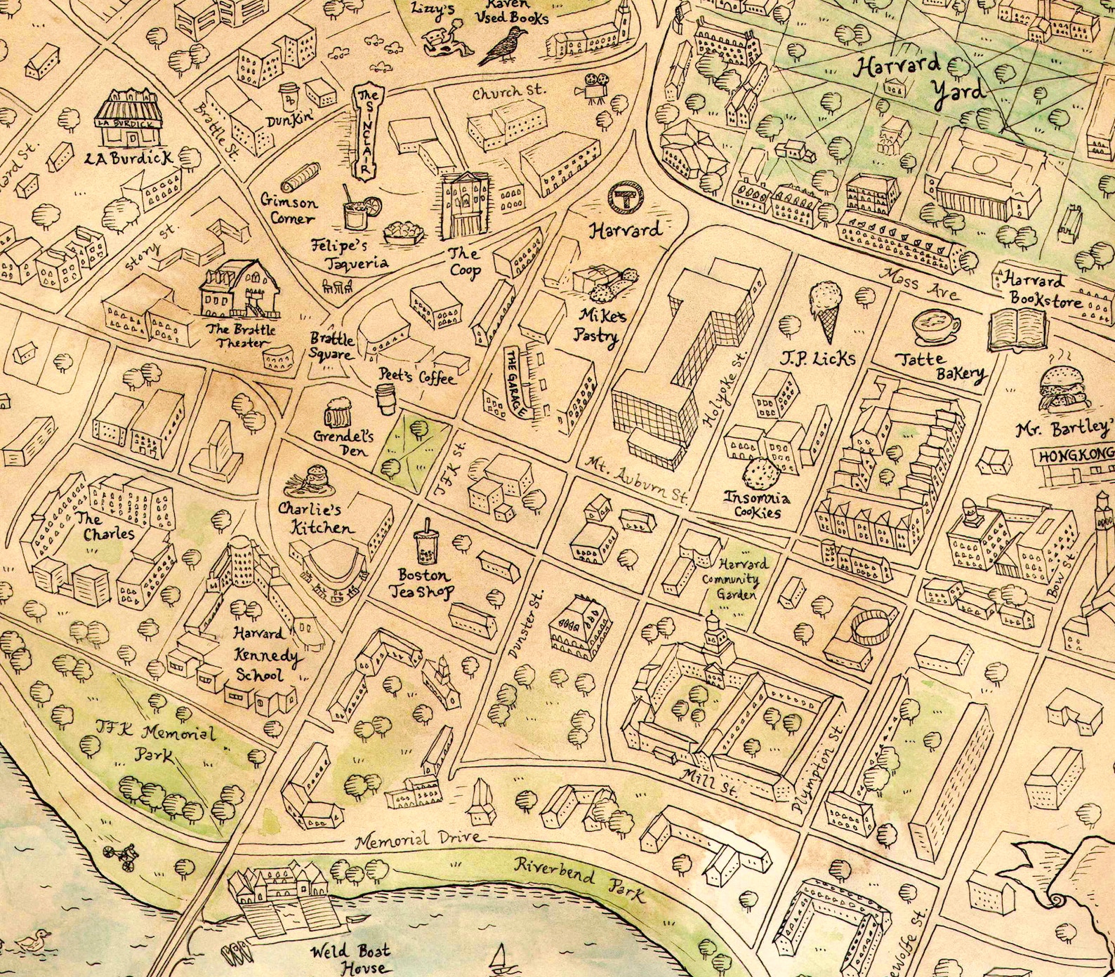 Map of Harvard Square Print | Etsy