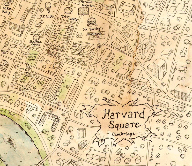 Map of Harvard Square Print | Etsy