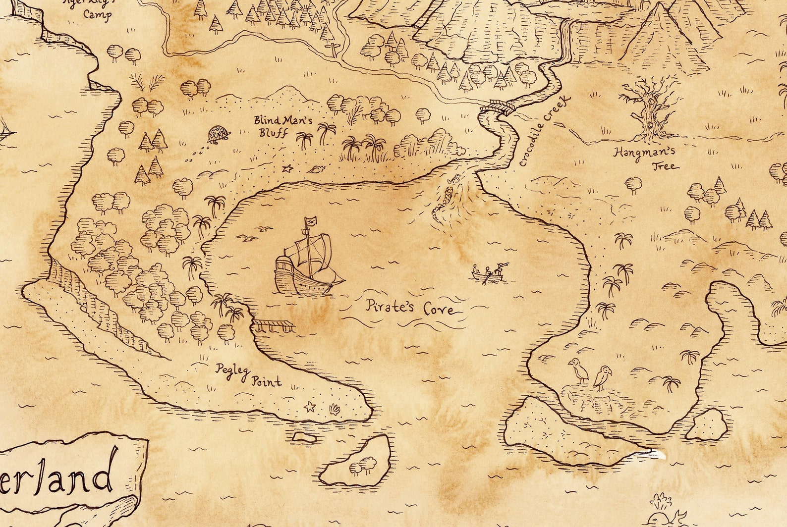 Hand Drawn Peter Pan Map of Neverland | Etsy