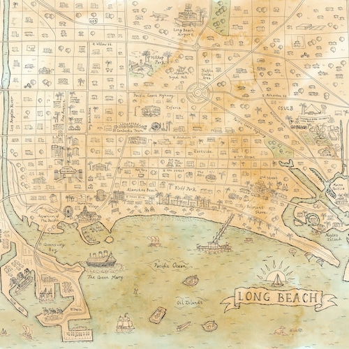 Long Beach Vintage Map Print Long Beach Map California Map - Etsy