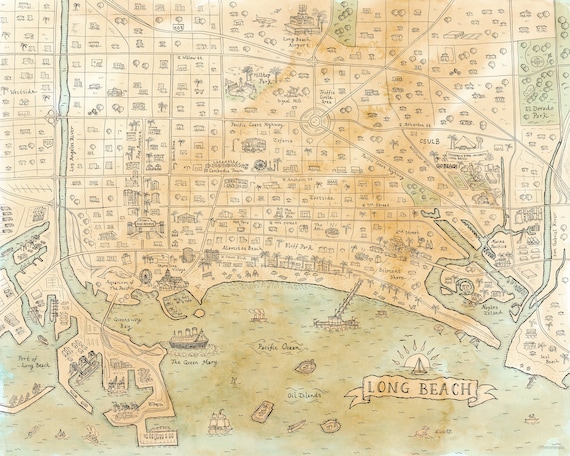 Map of Long Beach Print | Etsy