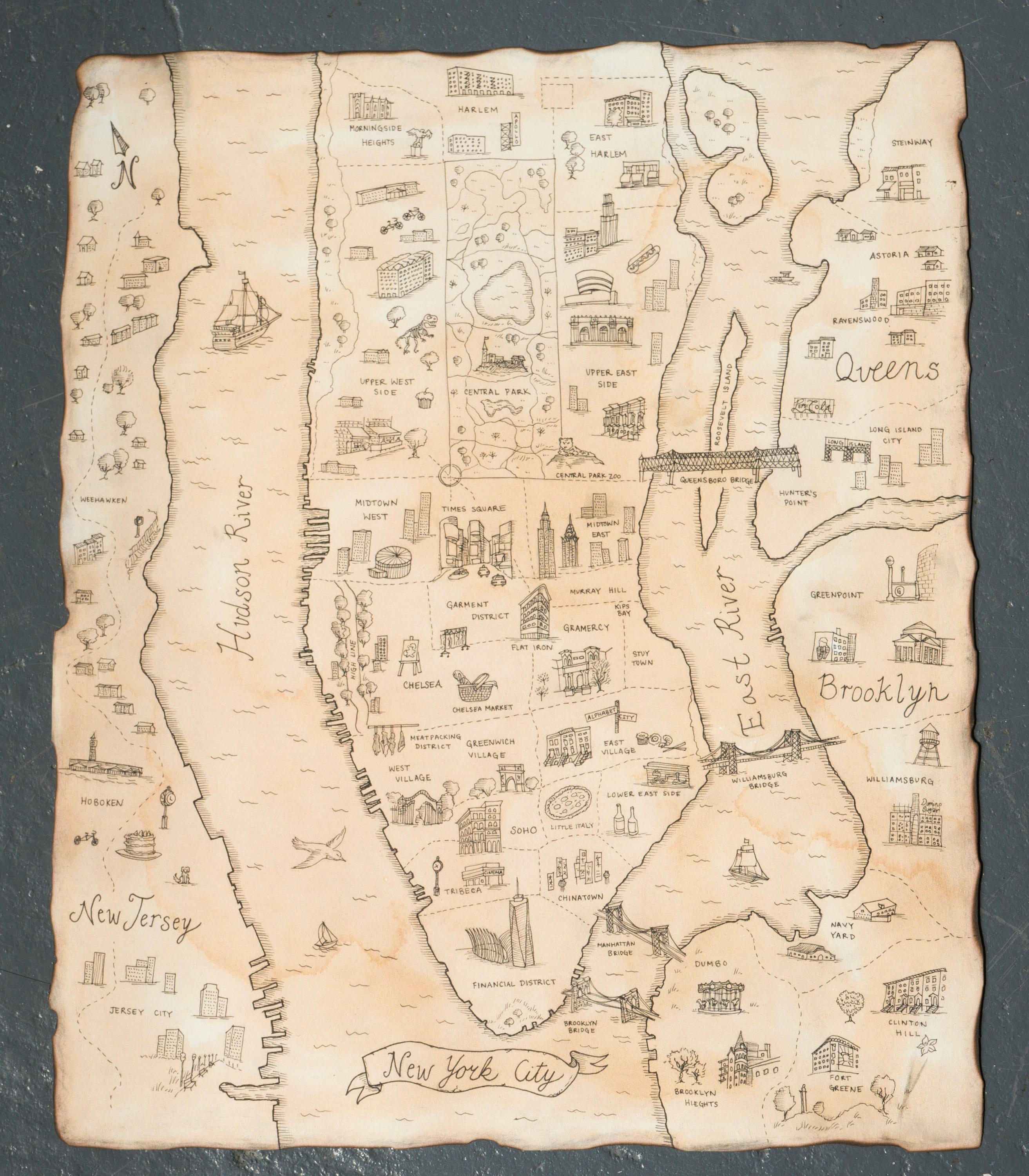 Burnt Edge New York City Treasure Pirate Map Print - Etsy