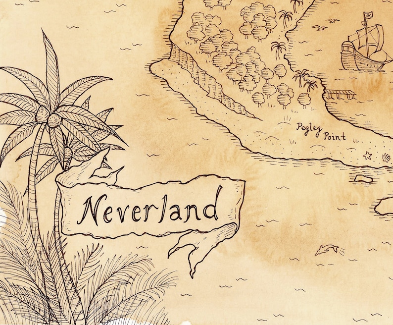 Hand Drawn Peter Pan Map of Neverland - Etsy