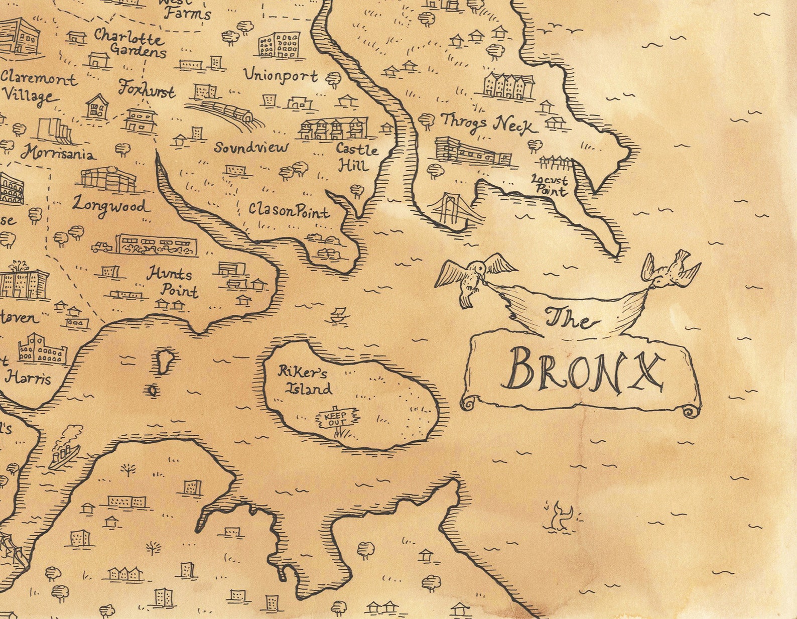 Map of the Bronx Hand Drawn Print - Etsy