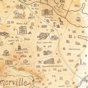 Hand Drawn Map of Somerville Massachusetts, Print - Etsy