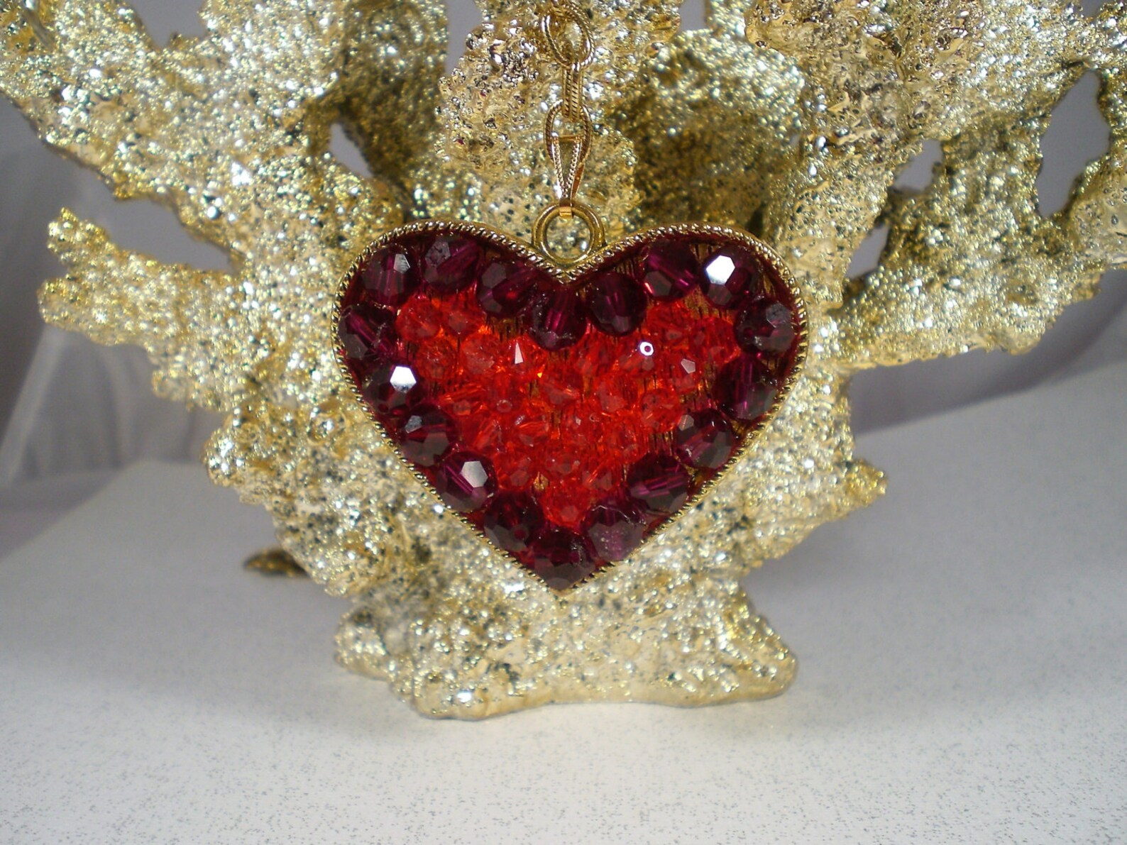 Ruby Fire Crystal Heart Pendant Necklace; High Fashion, Hand Beaded ...