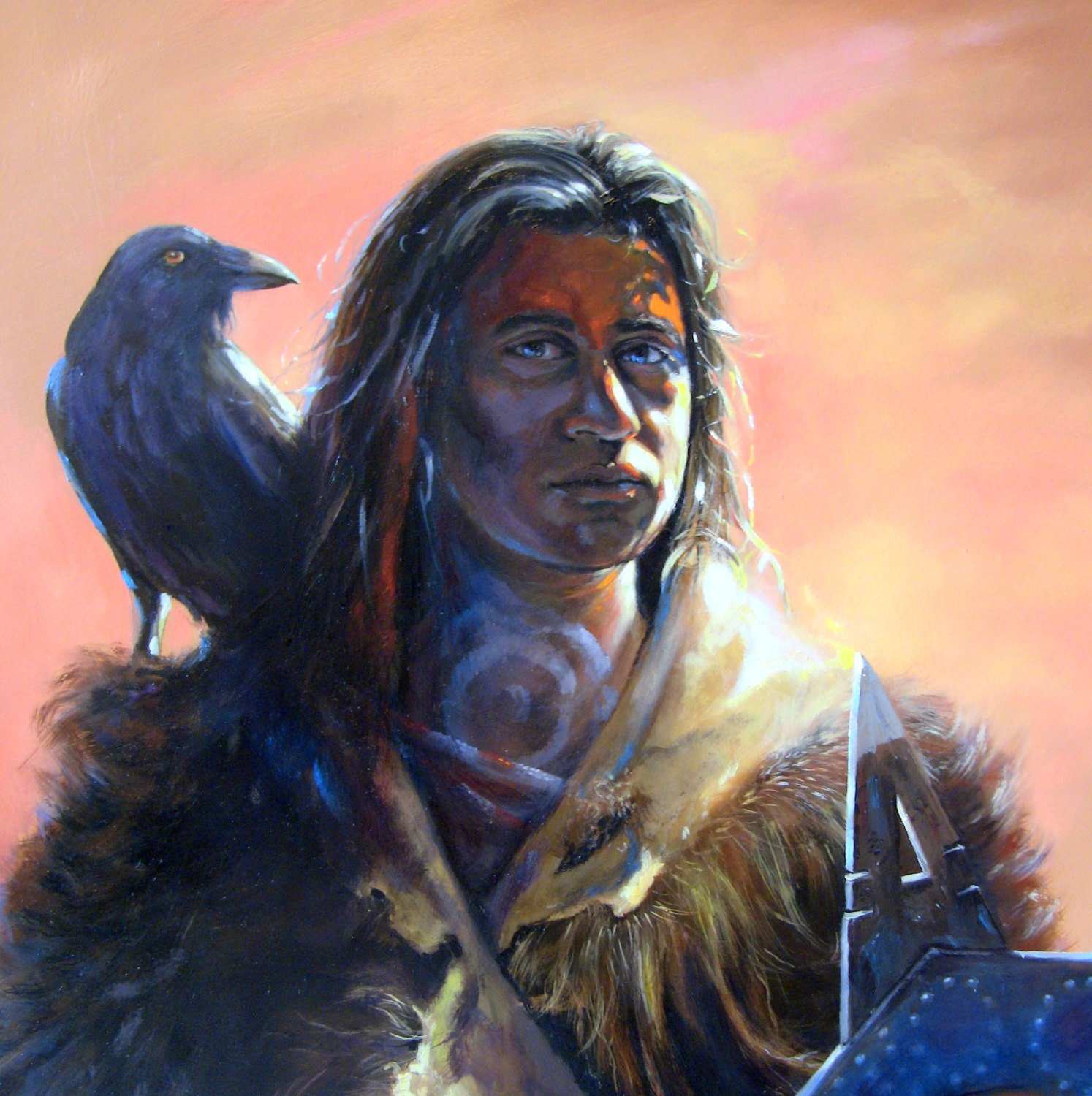 RAVEN QUEST Raven and Native American Portrait on Canvas - Etsy