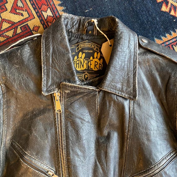 1970s Pantera Distressed Leather Biker Jacket. Small. - Gem