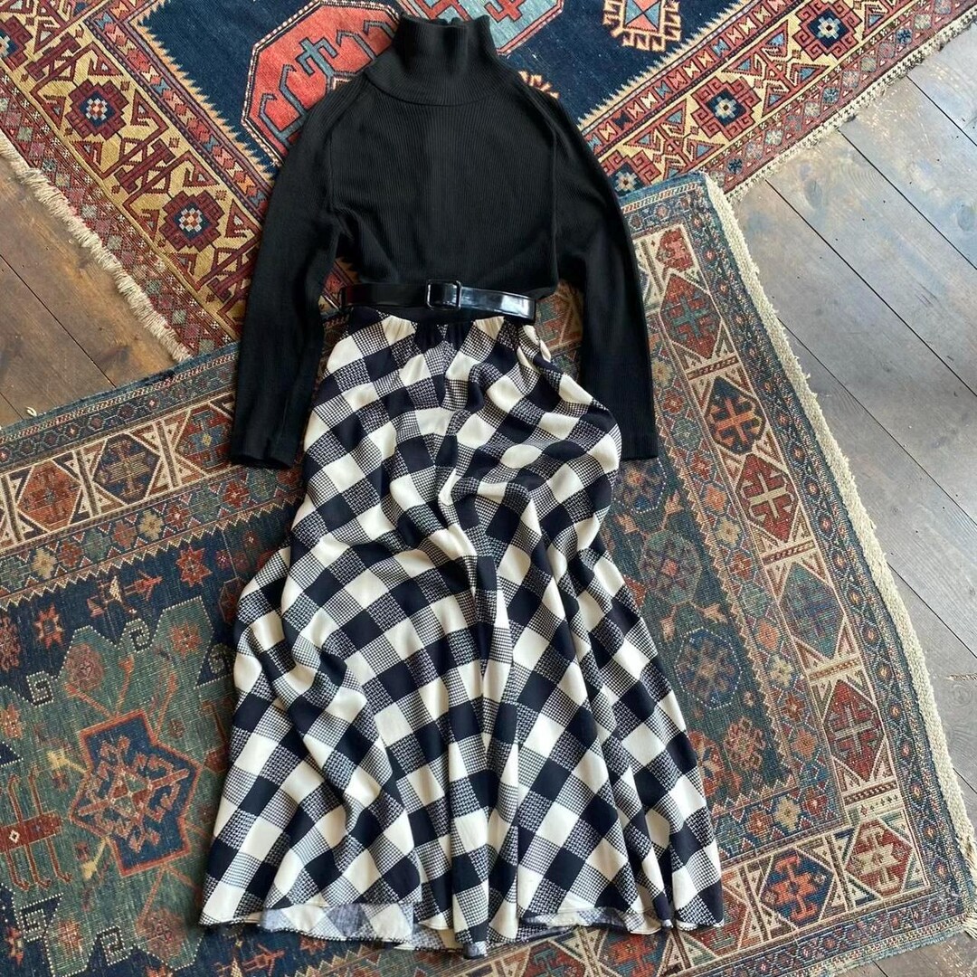1970s Jean Allen Chequered Skirt Turtle Neck Maxi Dress. UK 10-12. - Etsy