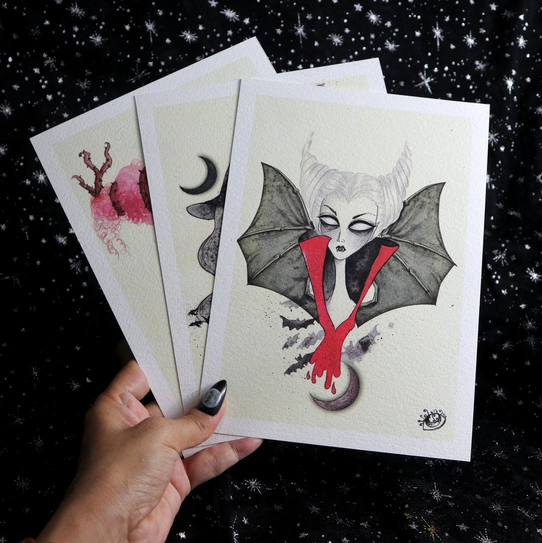Dark Creatures Art Print Set | Dark Fantasy Creepy Cute | Witch ...