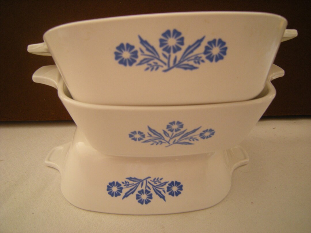 3 Corning Ware Dishes-individual Dishes-cornflower Pattern-kitchen Ware ...