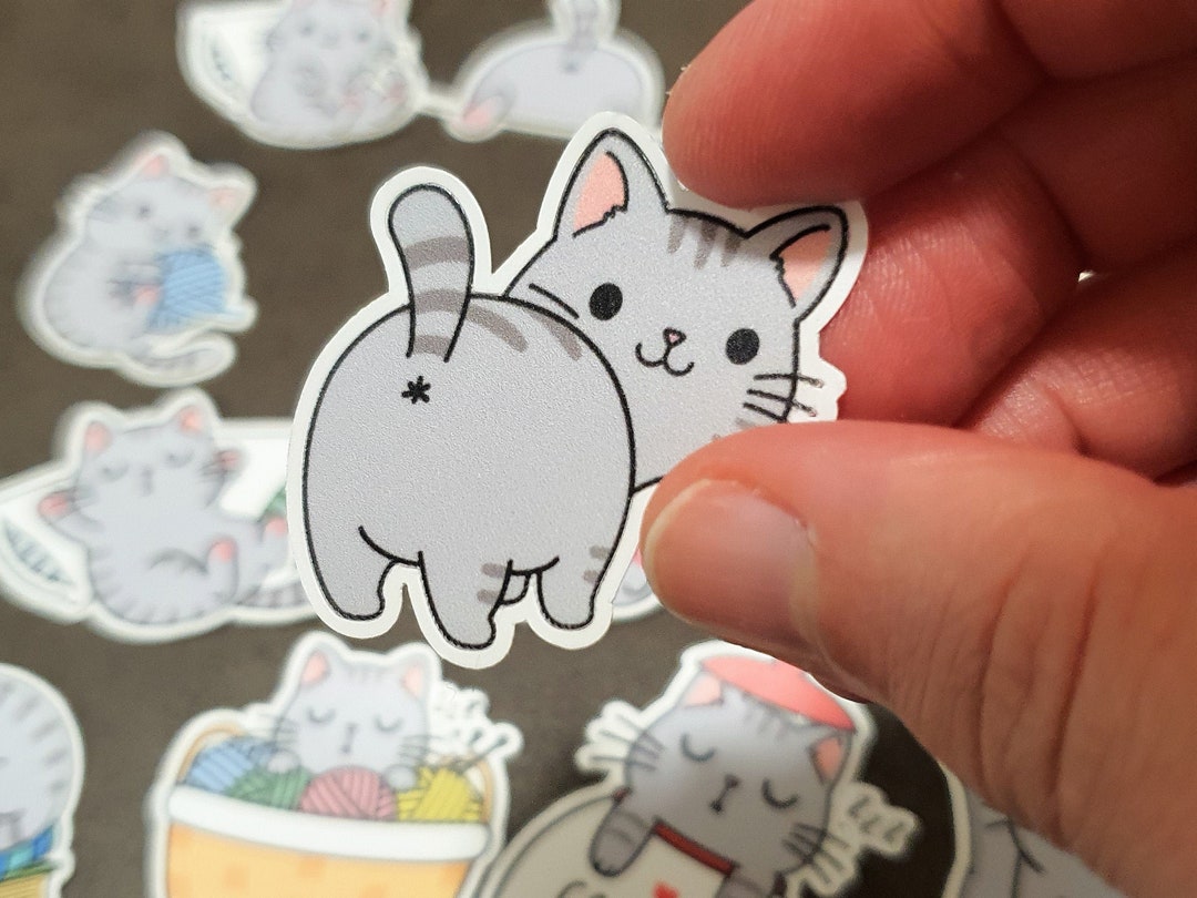 Lustige graue Katze, 15-teiliges Sticker Pack, süße graue Kätzchen ...