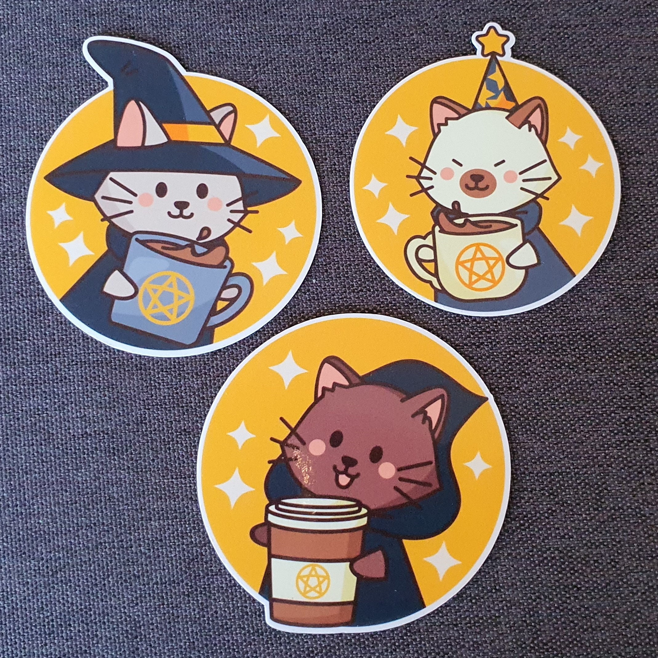Cats Drinking Coffee Stickers Witch Hats on Cats Stickers - Etsy UK