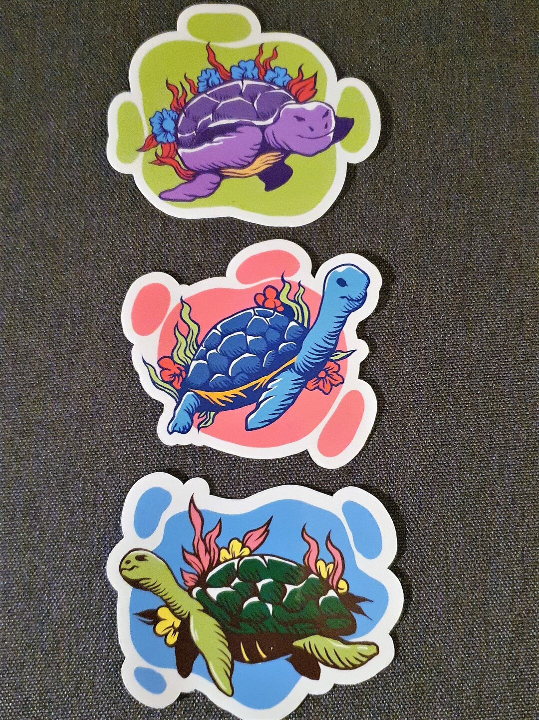 Turtle With Flowers 3-piece Sticker Set - Etsy