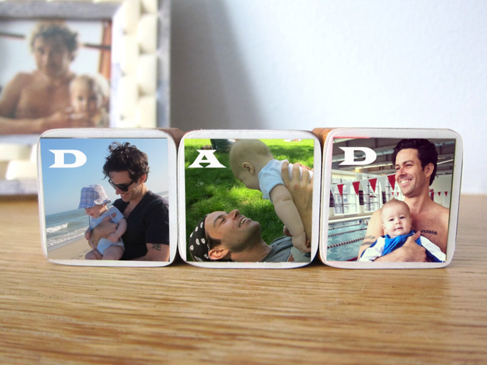 Father’s Day Personalized DAD Photo Wood Blocks, Photo Letter Blocks ...