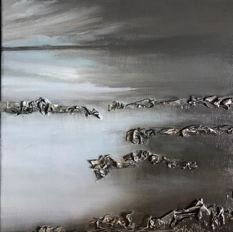 Reducedmixed Media River View Painting, Two Canvases, Original Art for ...