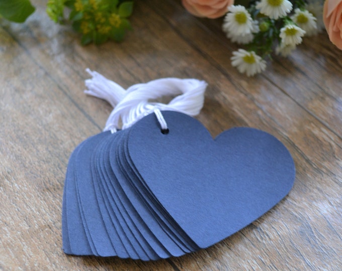 Navy Blue Heart Tags With String, Navy Wedding Favor Tags, Blue Heart ...