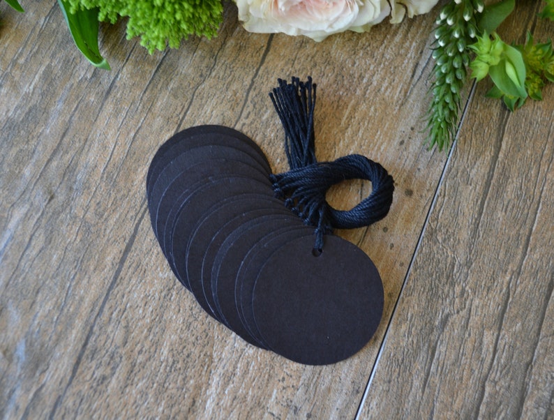 Black Circle Tags With String Black Circle Price Tags Circle | Etsy